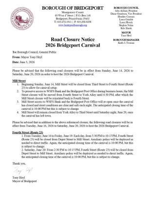 Road Closure Notice: 2026 Bridgeport Carnival - June 14, 2026 to June ...